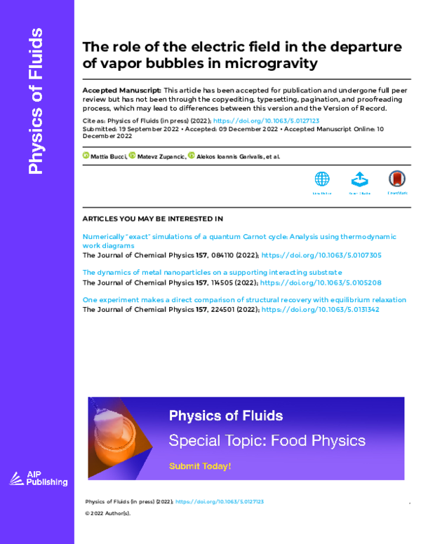 (PDF) The role of the electric field in the departure of vapor bubbles ...