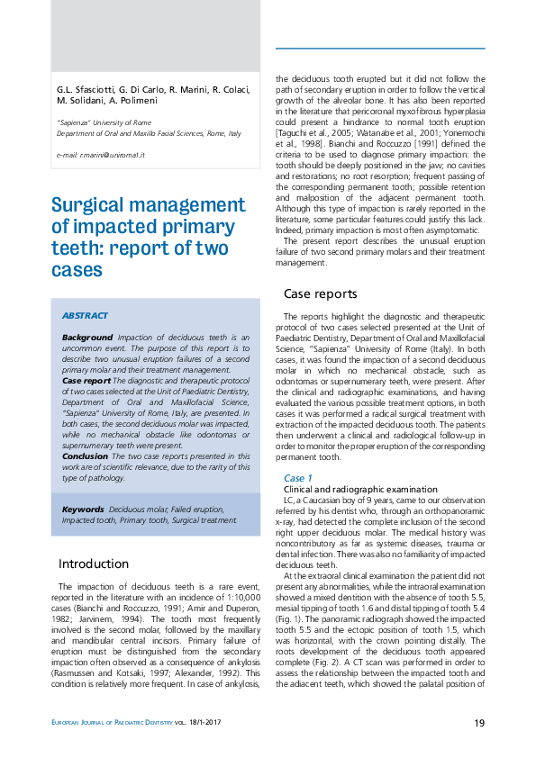 (PDF) Surgical management of impacted primary teeth: report of two cases