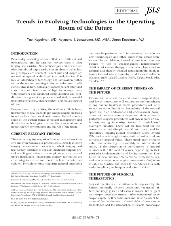 (PDF) Trends in Evolving Technologies in the Operating Room of the Future | doron kopelman ...