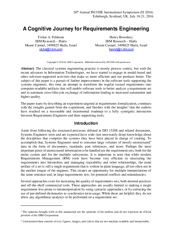 (PDF) A Cognitive Journey for Requirements Engineering