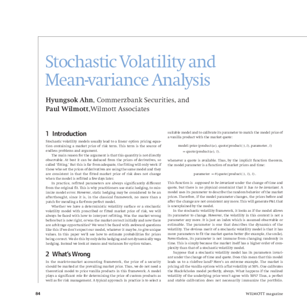 (PDF) Stochastic Volatility and Mean-variance Analysis | Hyungsok Ahn - Academia.edu
