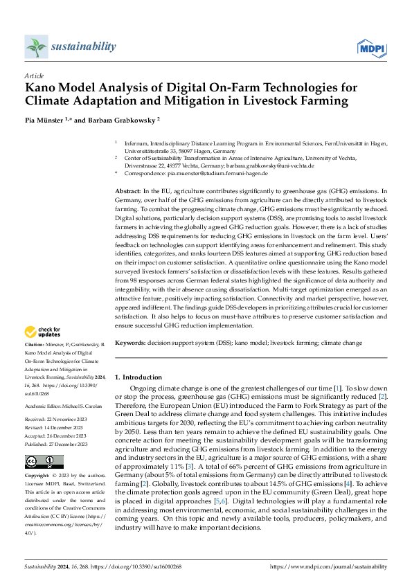 (PDF) Kano Model Analysis of Digital On-Farm Technologies for Climate ...