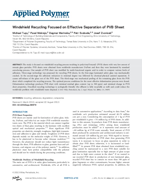 (PDF) Windshield recycling focused on effective separation of PVB sheet