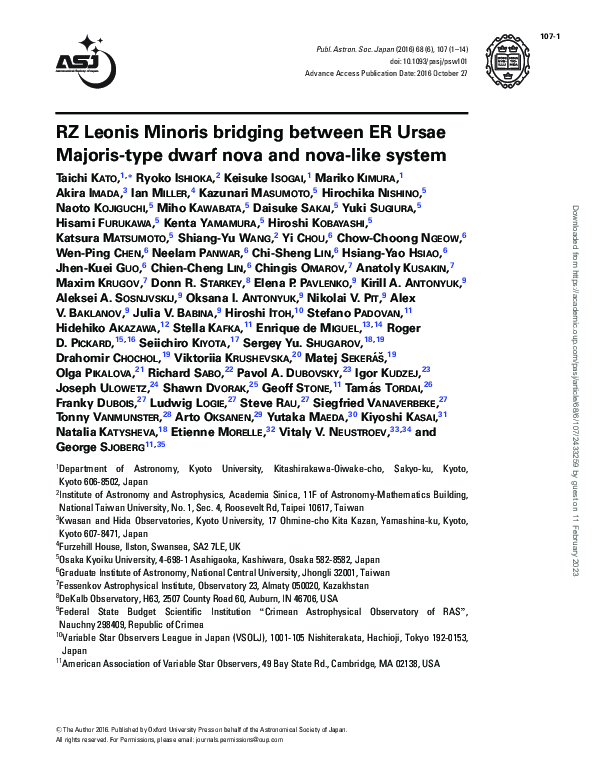 (PDF) RZ Leonis Minoris bridging between ER Ursae Majoris-type dwarf nova and nova-like system