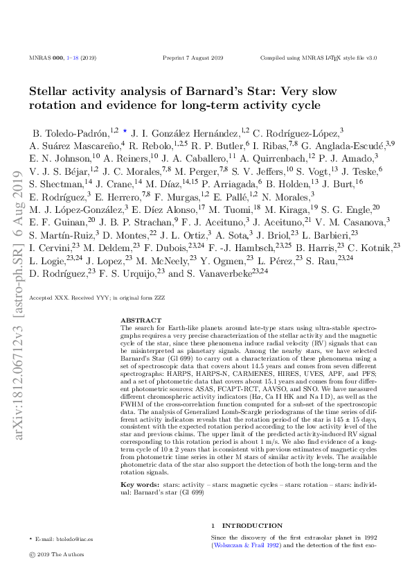 (PDF) Stellar activity analysis of Barnard’s Star: Very slow rotation ...