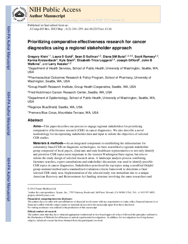 (PDF) Prioritizing comparative effectiveness research for cancer ...