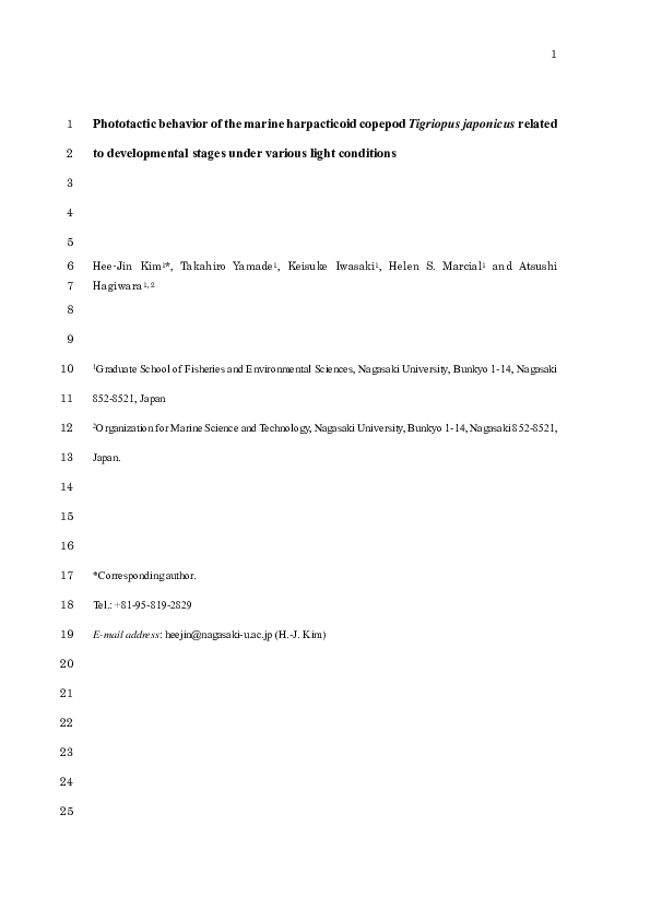 (PDF) Phototactic behavior of the marine harpacticoid copepod Tigriopus ...