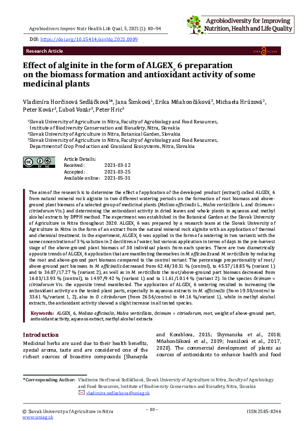 (PDF) Effect of Alginite in the Form of ALGEXr 6 Preparation on the ...