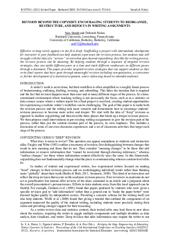 (PDF) Revision Beyond the Copyedit: Encouraging Students to Reorganize ...