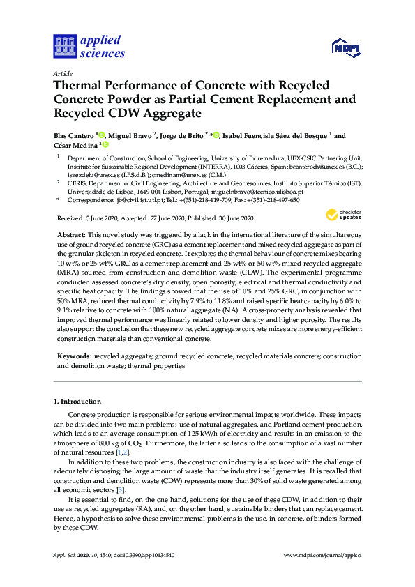(PDF) Thermal Performance of Concrete with Recycled Concrete Powder as ...