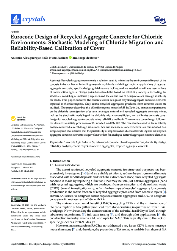 Eurocode Design of Recycled Aggregate Concrete for Chloride Environments: Stochastic Modeling of ...