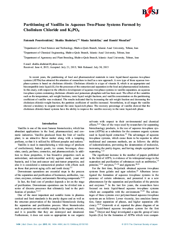 (PDF) Partitioning of Vanillin in Aqueous Two-Phase Systems Formed by ...