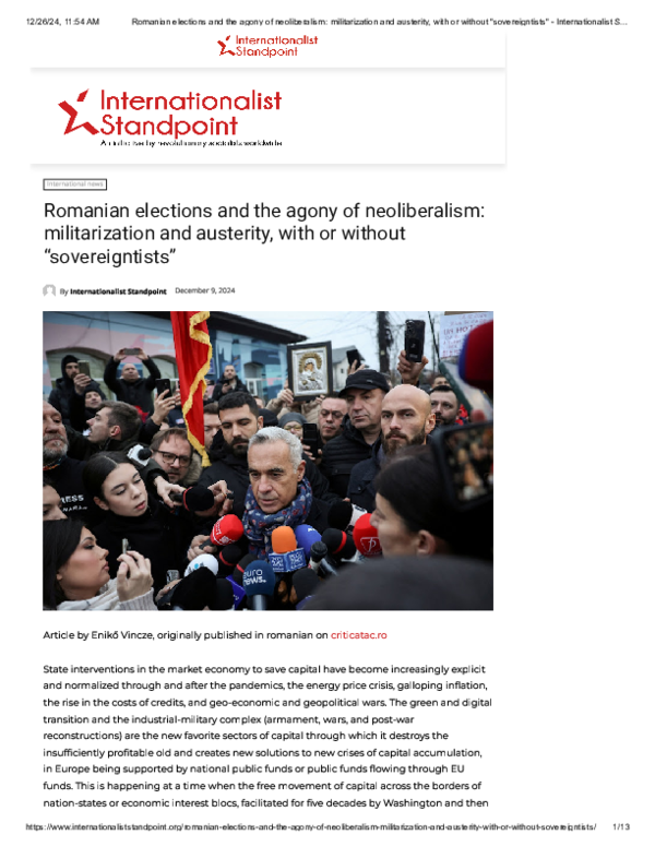 (PDF) Romanian elections and the agony of neoliberalism: militarization ...