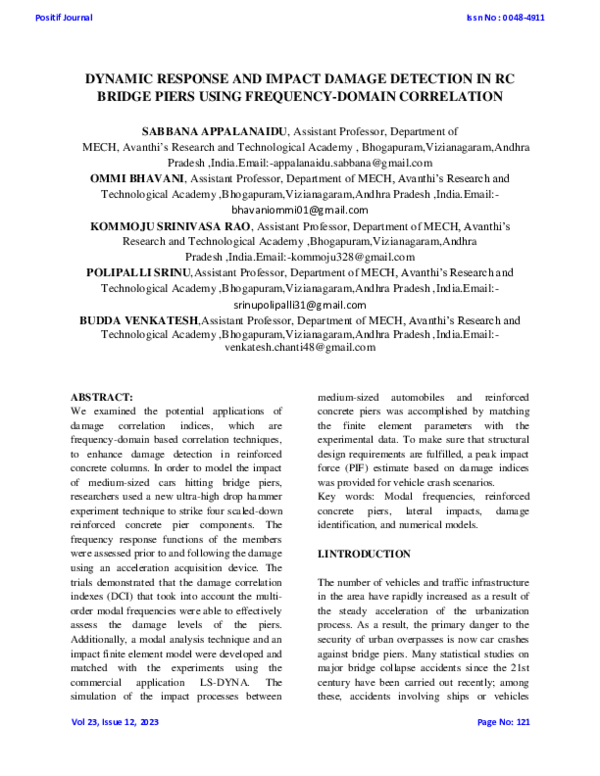 (PDF) DYNAMIC RESPONSE AND IMPACT DAMAGE DETECTION IN RC BRIDGE PIERS USING FREQUENCY-DOMAIN ...
