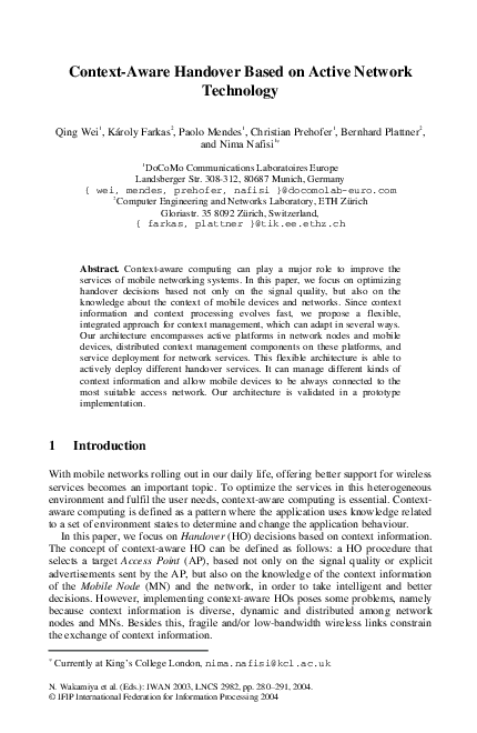 (PDF) Context-Aware Handover Based on Active Network Technology ... (PDF) Context-Aware Handover Based on Active Network Technology ...