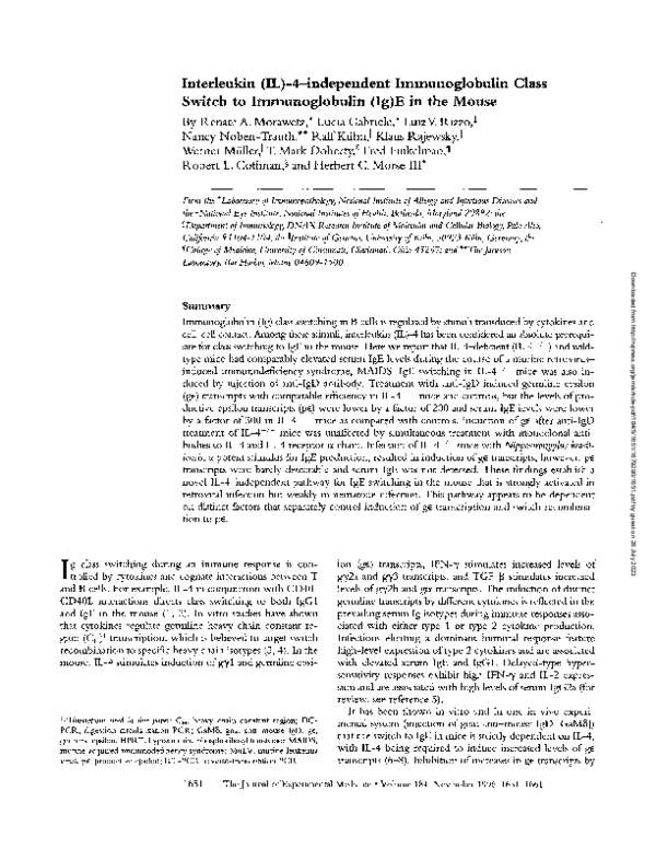 (PDF) Interleukin (IL)-4-independent immunoglobulin class switch to ...