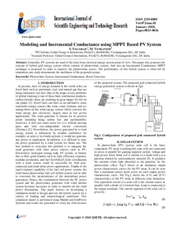 (PDF) Modeling and Incremental Conductance using MPPT Based PV System