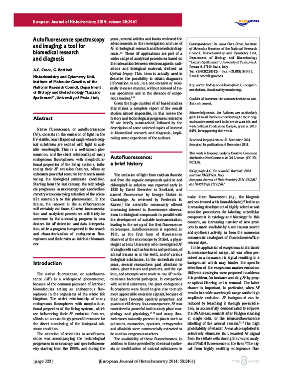 (PDF) Autofluorescence spectroscopy and imaging: a tool for biomedical ...