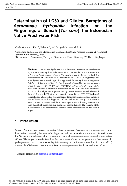 (PDF) Determination of LC50 and Clinical Symptoms of Aeromonas ...