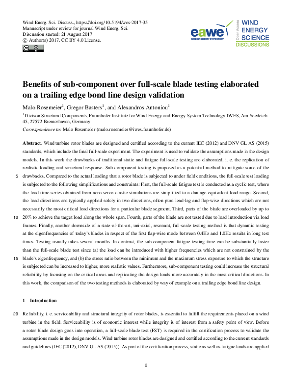 (PDF) Benefits of sub-component over full-scale blade testing ...