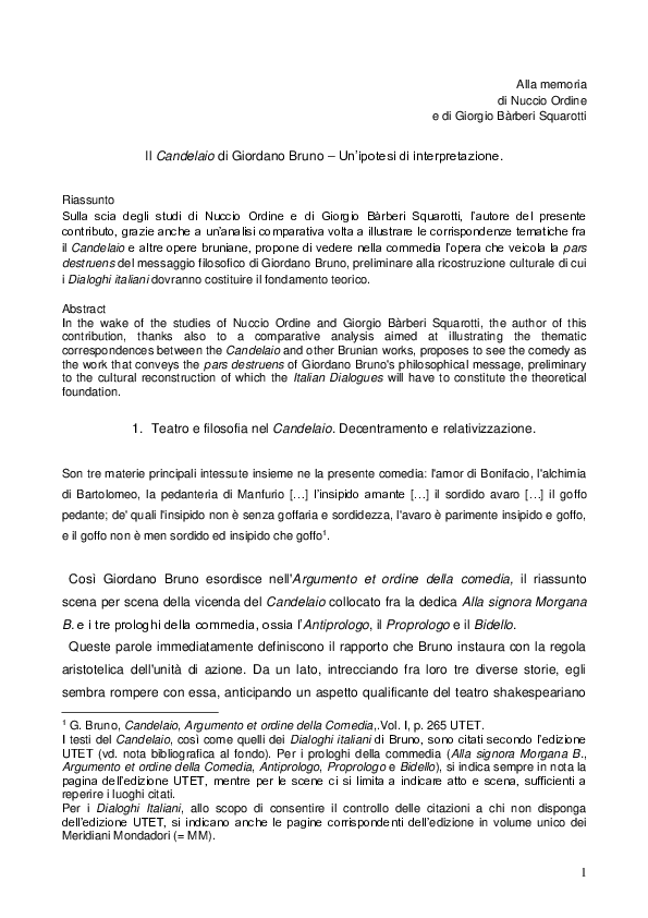 (PDF) Candelaio - Un'ipotesi di interpretazione
