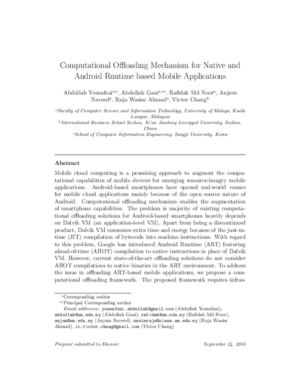 (PDF) Computational offloading mechanism for native and android runtime based mobile applications