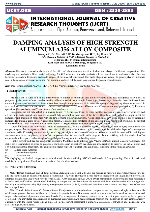 (PDF) DAMPING ANALYSIS OF HIGH STRENGTH ALUMINUM A356 ALLOY COMPOSITE