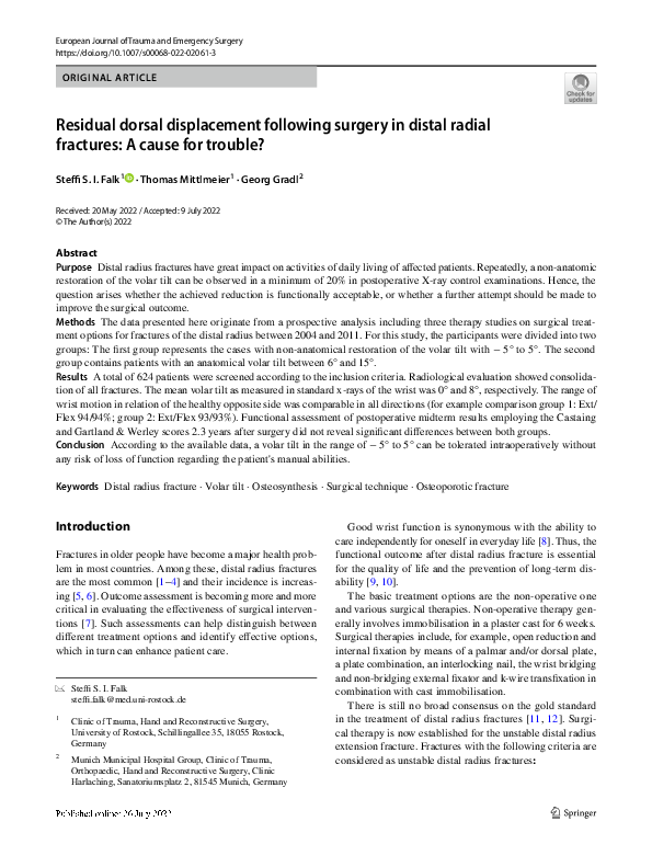 (PDF) Residual dorsal displacement following surgery in distal radial ...