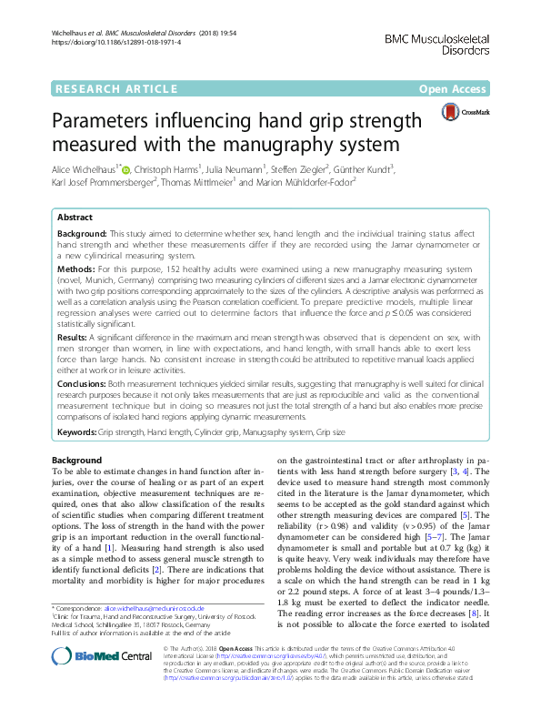 (PDF) Parameters influencing hand grip strength measured with the ...