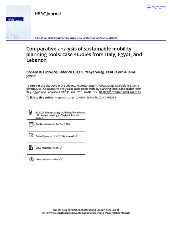 (PDF) Comparative analysis of sustainable mobility planning tools case studies from Italy Egypt ...