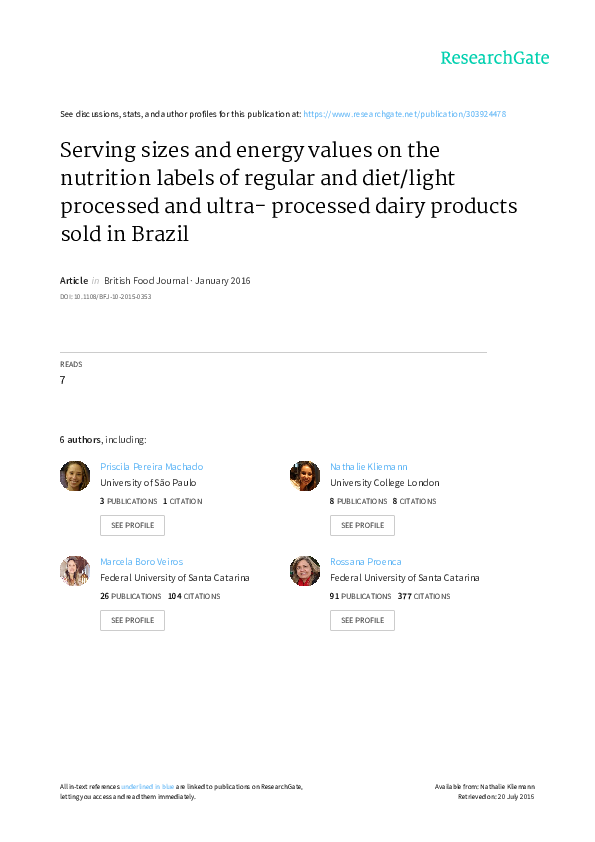 (PDF) Serving sizes and energy values on the nutrition labels of ...