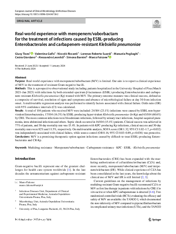 (PDF) Real-world experience with meropenem/vaborbactam for the ...