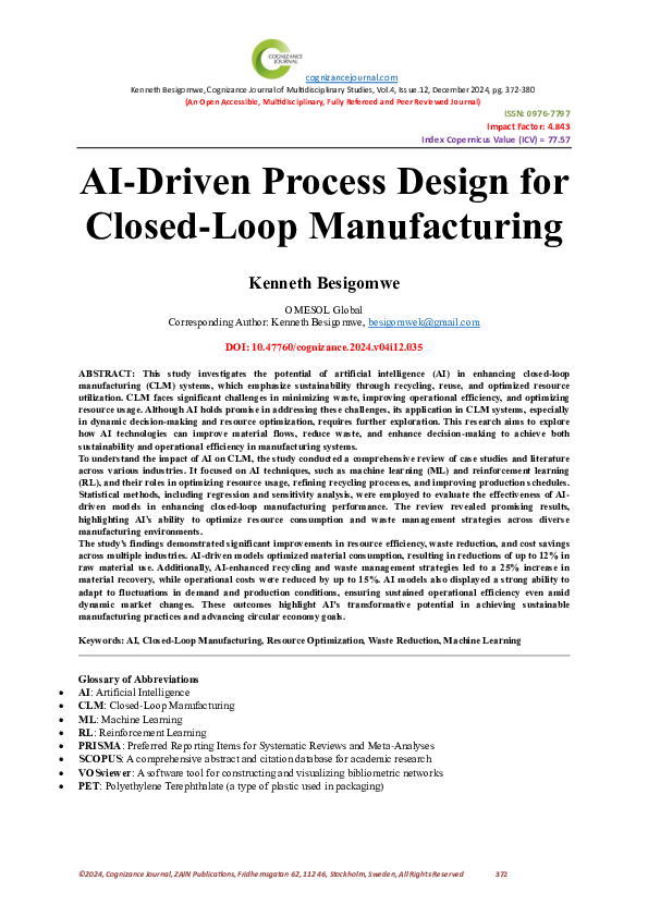 (PDF) AI-Driven Process Design for Closed-Loop Manufacturing
