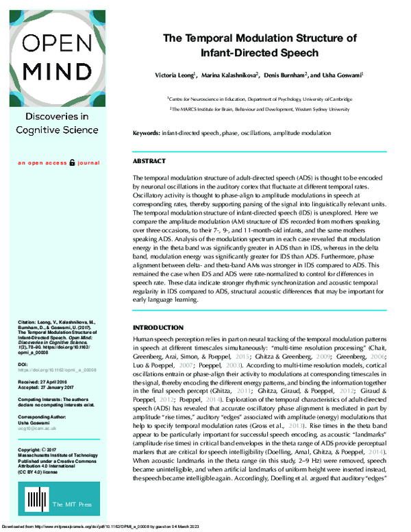 (PDF) The Temporal Modulation Structure of Infant-Directed Speech
