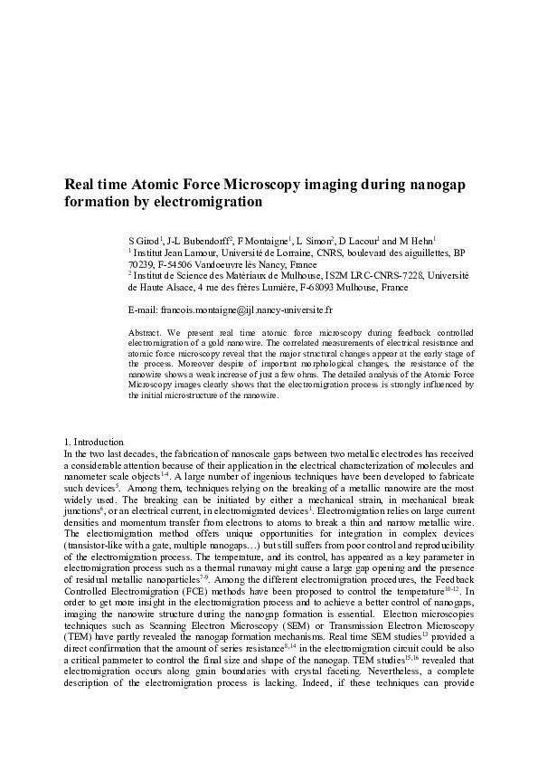 (PDF) Real time atomic force microscopy imaging during nanogap ...