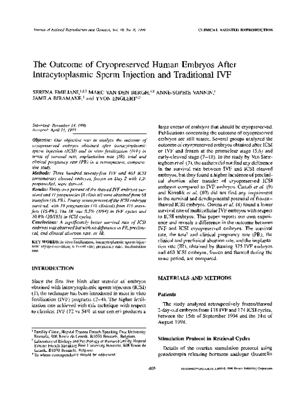 (PDF) The outcome of cryopreserved human embryos after intracytoplasmic ...