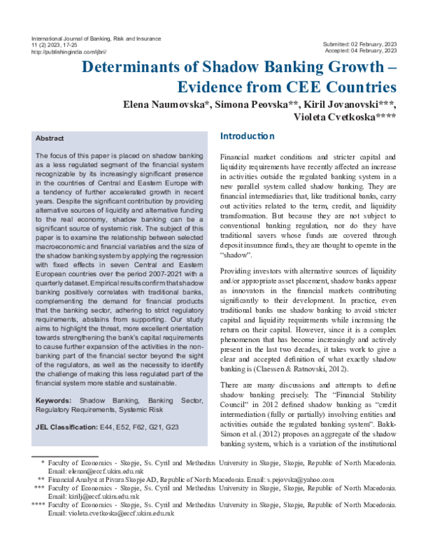 (PDF) Determinants of Shadow Banking Growth - Evidence from CEE Countries