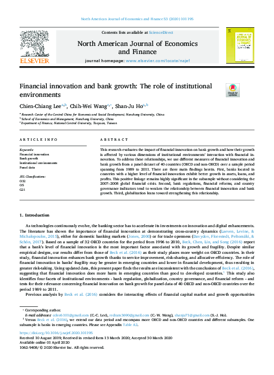 (PDF) Financial innovation and bank growth: The role of institutional ...
