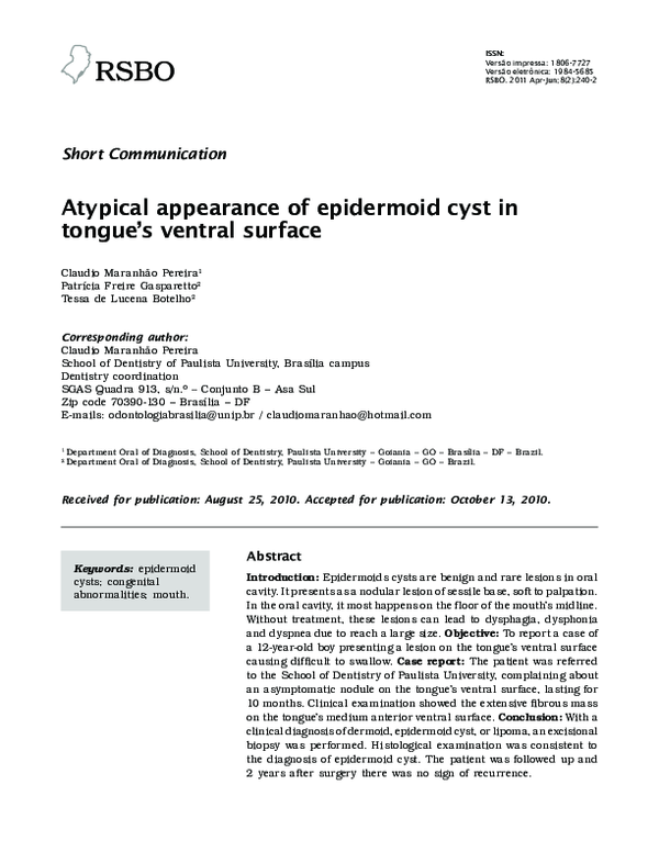 (PDF) Atypical appearance of epidermoid cyst in tongue’s ventral ...