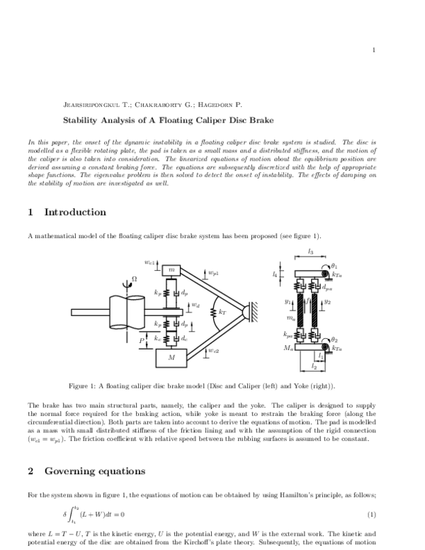 (PDF) Stability Analysis of A Floating Caliper Disc Brake