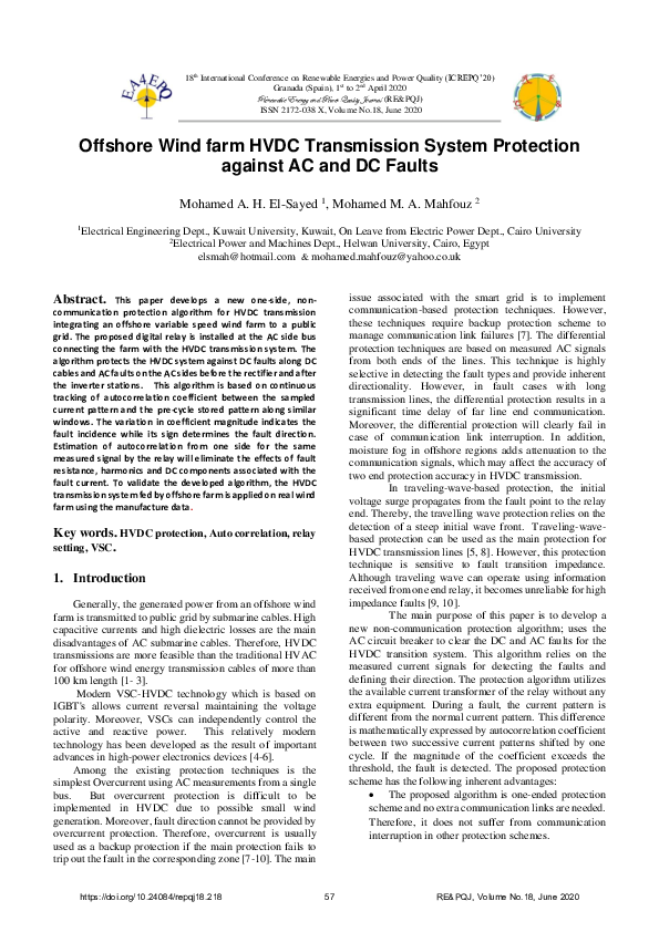 (PDF) Offshore Wind farm HVDC Transmission System Protection against AC ...