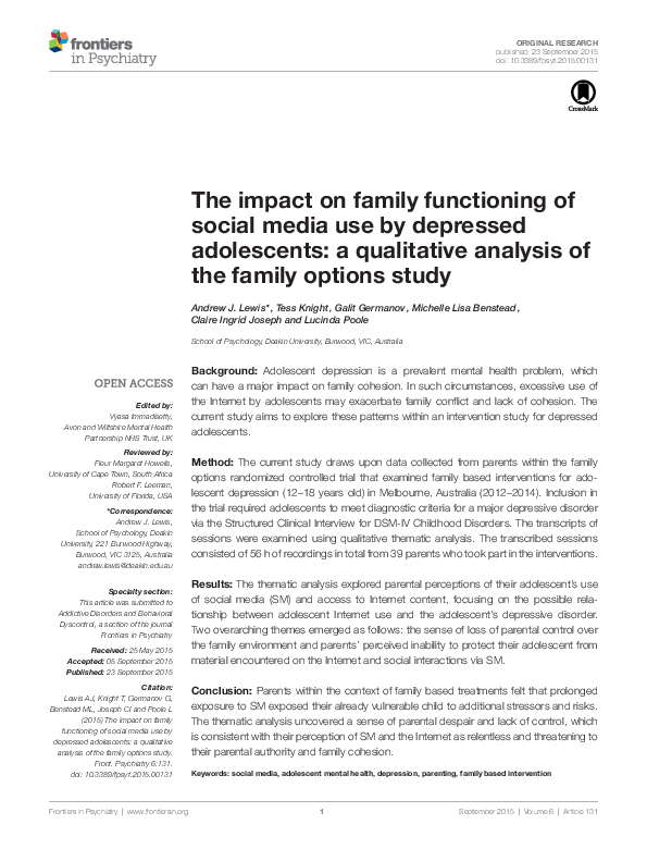 (PDF) The Impact on Family Functioning of Social Media Use by Depressed Adolescents: A ...