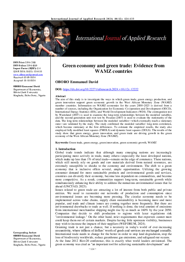 (PDF) Green economy and green trade: Evidence from WAMZ countries