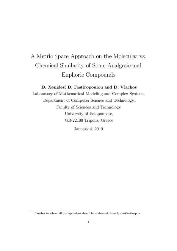 (PDF) A Metric Space Approach on the Molecular vs. Chemical Similarity of Some Analgesic and ...