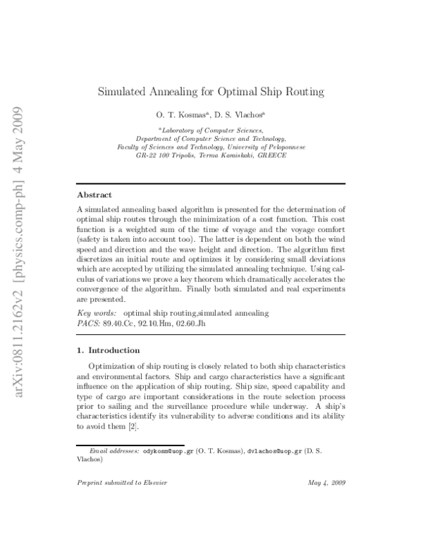 (PDF) Simulated annealing for optimal ship routing (PDF) Simulated annealing for optimal ship routing