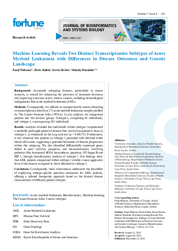(PDF) Machine Learning Reveals Two Distinct Transcriptomics Subtypes of Acute Myeloid Leukaemia ...