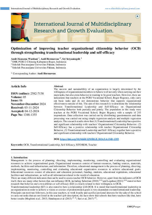 (PDF) Optimization of improving teacher organizational citizenship behavior (OCB) through ...