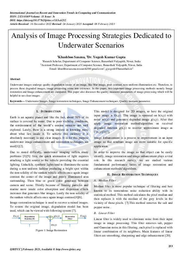 (PDF) Analysis of Image Processing Strategies Dedicated to Underwater ...