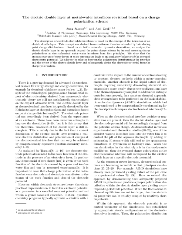 (PDF) The electric double layer at metal-water interfaces revisited based on a charge ...