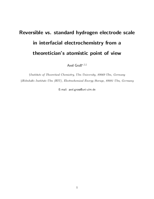 (PDF) Reversible vs Standard Hydrogen Electrode Scale in Interfacial ...